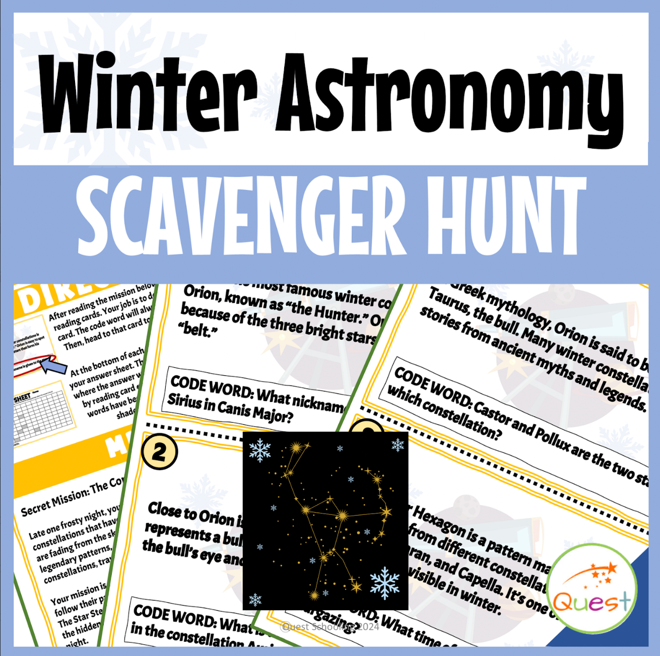 Winter Astronomy Stars and Constellations Scavenger Hunt for Kids Ages ...